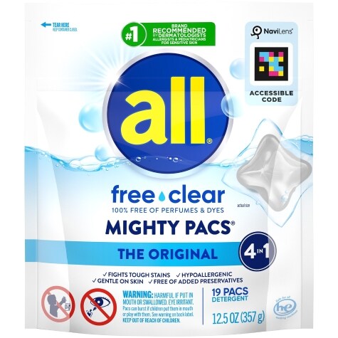All Unit Dose Laundry Detergent Mighty Pacs - Free Clear, 19 ct.