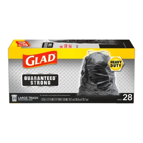 Glad Large Drawstring Trash Bags, 30 Gallon, 28 Bags