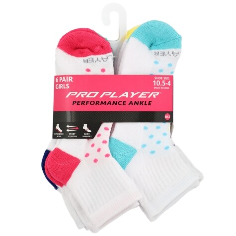 Pro Player Girls' Size 10.5-4 Polka-Dot Ankle Socks, 6 Pair