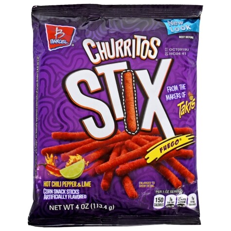 Churritos Stix Fuego Corn Snacks, 4 oz.
