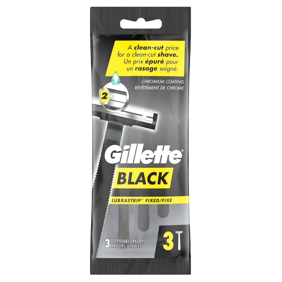 Gillette BLACK Fixed Men's Disposable Razors, 3 Count | Family Dollar