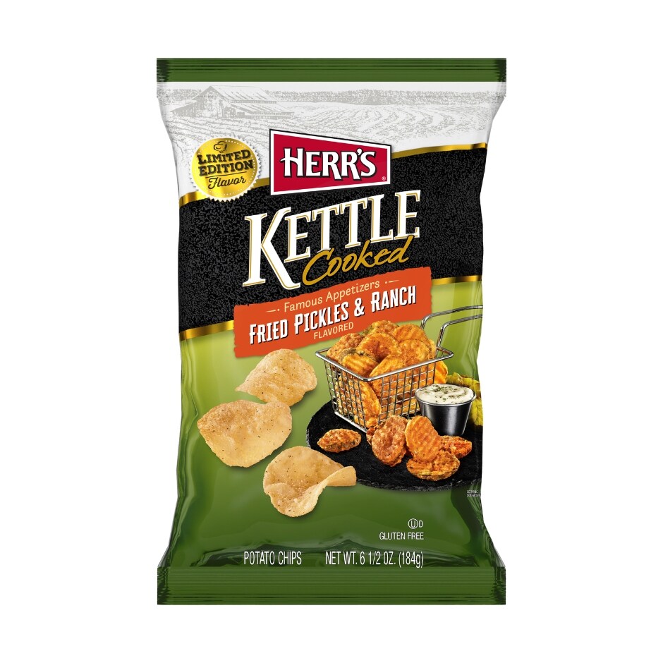 Herr's Lt Famous Appetizers Fried Pickles & Ranch Kettle Chips Review ...