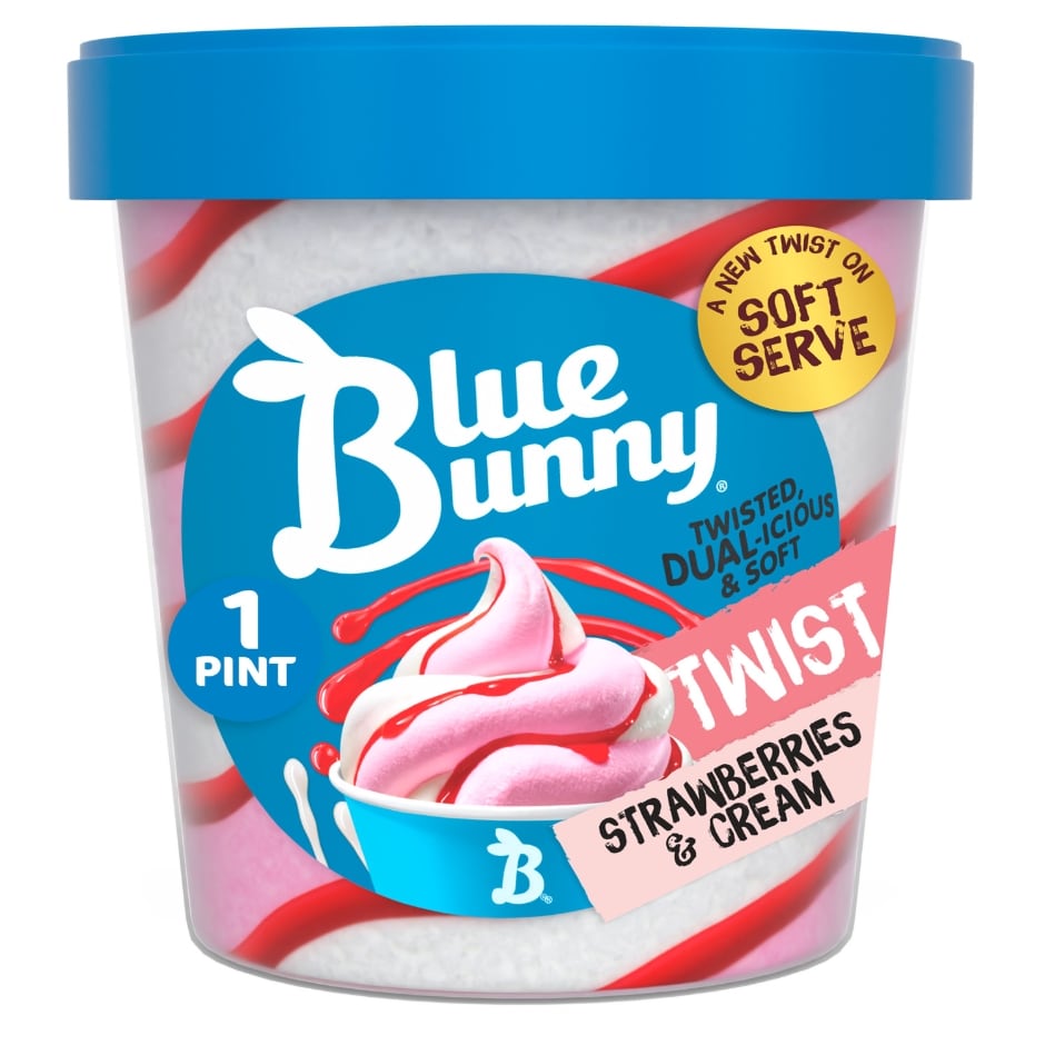 Blue Bunny Twist Strawberries and Cream Frozen Dessert, 16 fl oz Pint