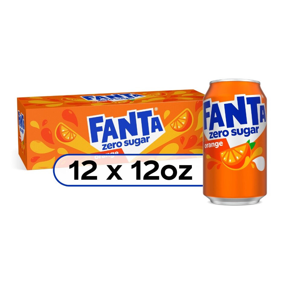 Fanta Zero Sugar Orange Soda Soft Drink Fridge Pack, 12 fl oz Cans, 12 ...
