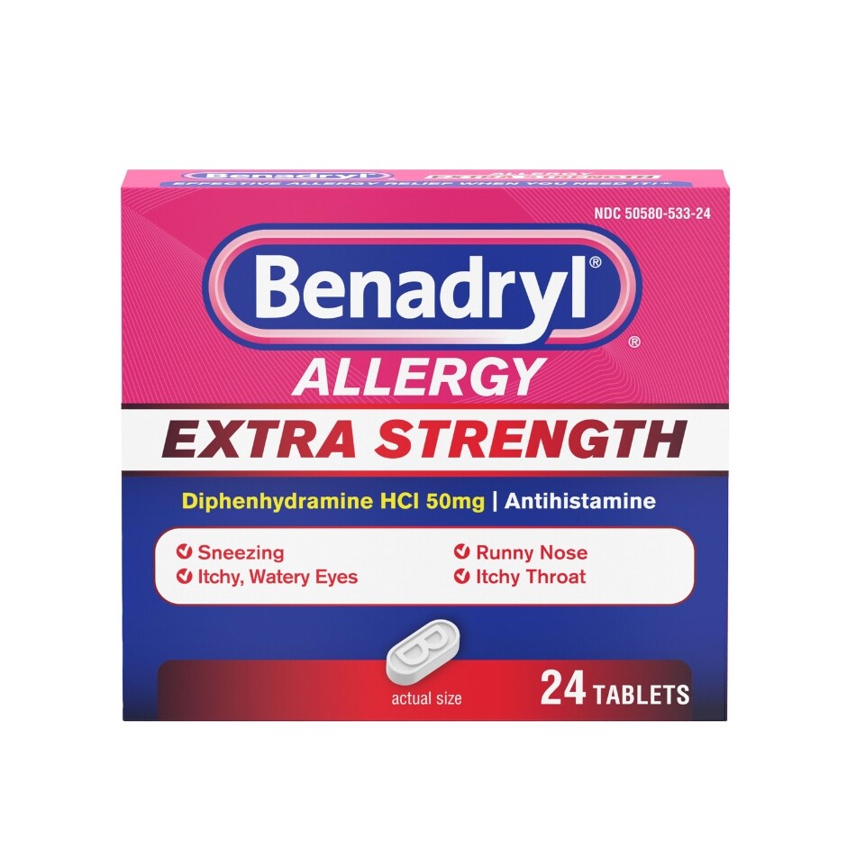 Benadryl Extra Strength Antihistamine Allergy Relief Medicine, 50 mg ...