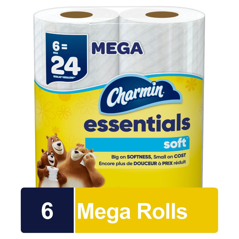 Charmin Essentials Soft Toilet Paper 6 Mega Rolls, 330 sheets per roll ...