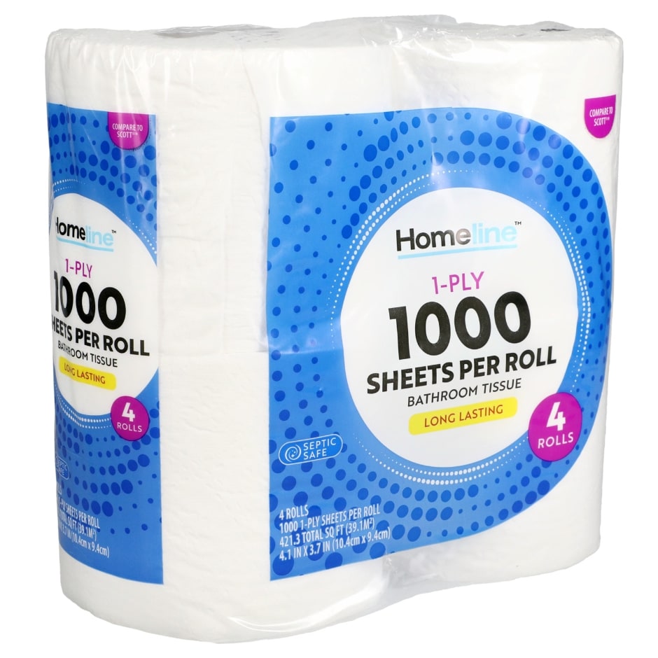 3000356-Homeline 1,000-Sheet Bathroom Tissue, 4 ct.