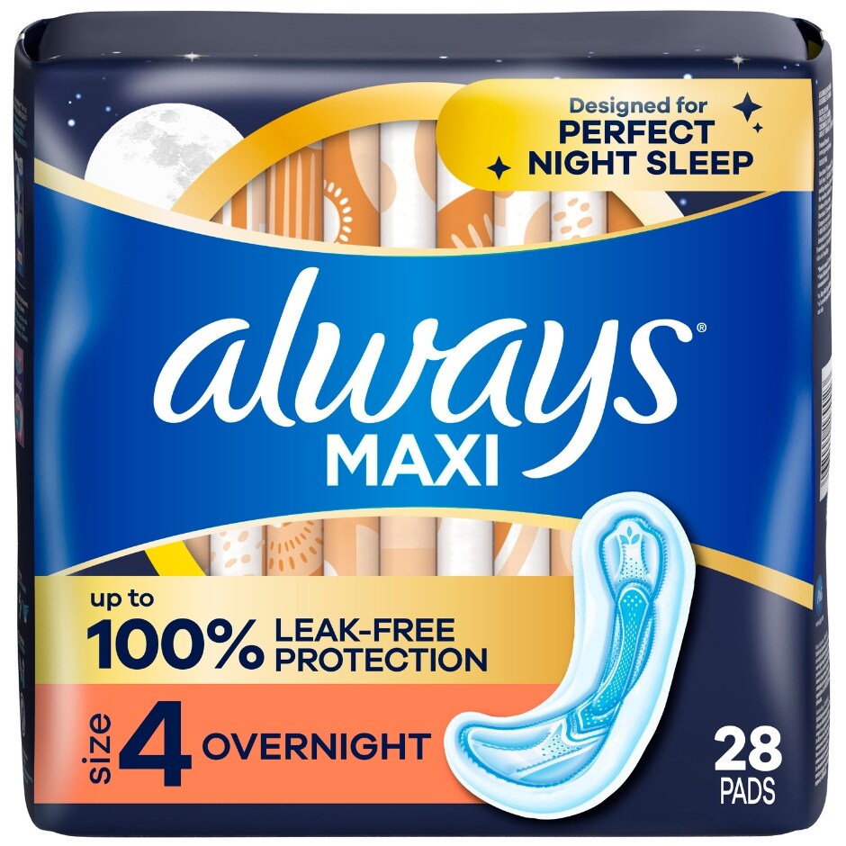 Always Size 4 Overnight Maxi Pads, 28 ct. | Family Dollar