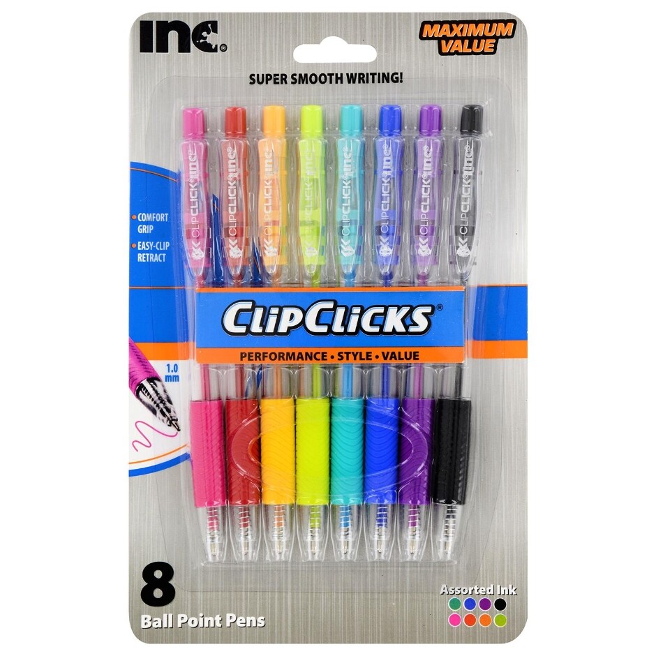 Inc. Clip Clicks Assorted Ball-Point Pens, 8 ct. | Family Dollar