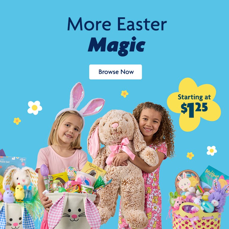 “More Easter Magic. Browse Now” and 2 kids holding an Easter basket and ...