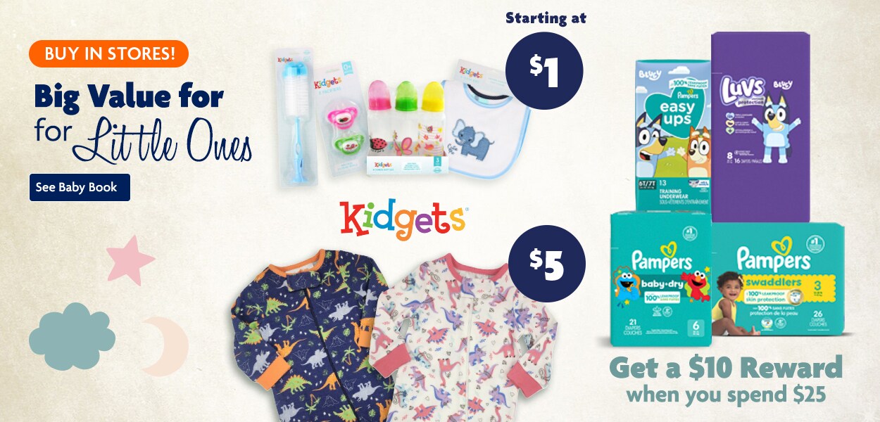 “Buy in Stores! Big Value for Little Ones. See Baby Book” and Kidgets ...