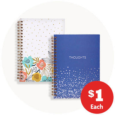 Two spiral bound patterned notebooks