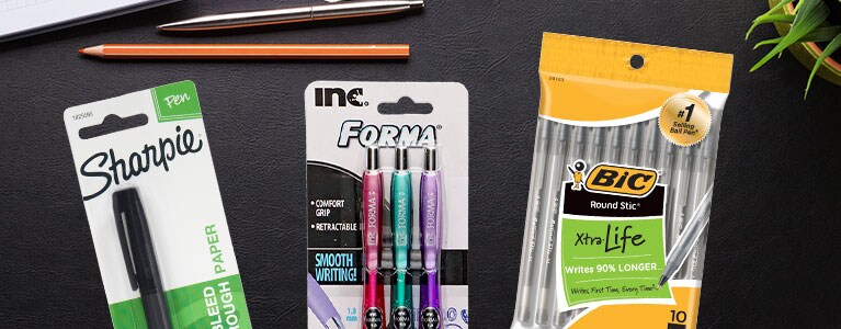 A desk topped with a Sharpie chisel-tip black marker, 3-ct. Inc. forma ...