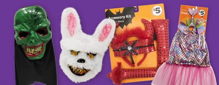 A group of Halloween masks and accessories